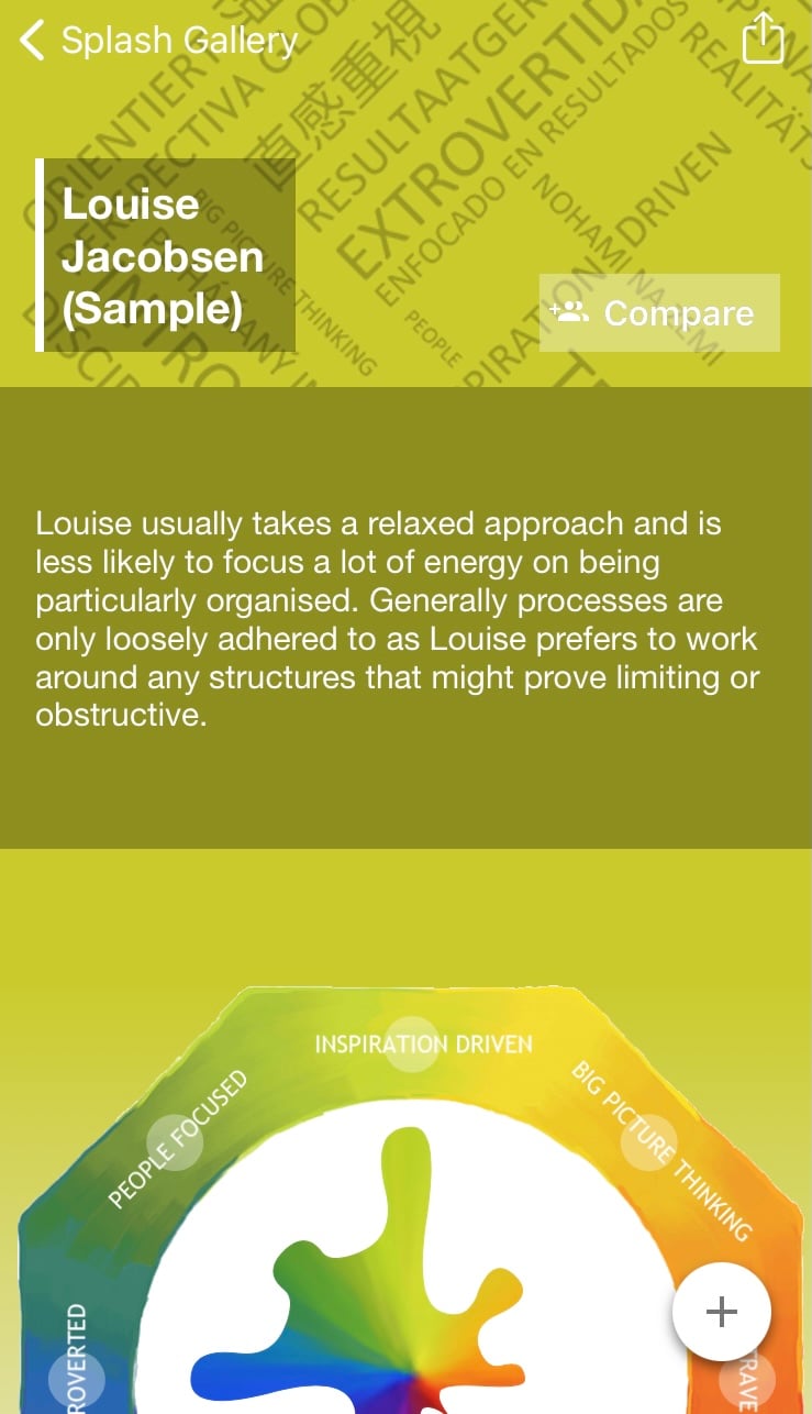 How do I share and compare my Splash in the Lumina Splash app?