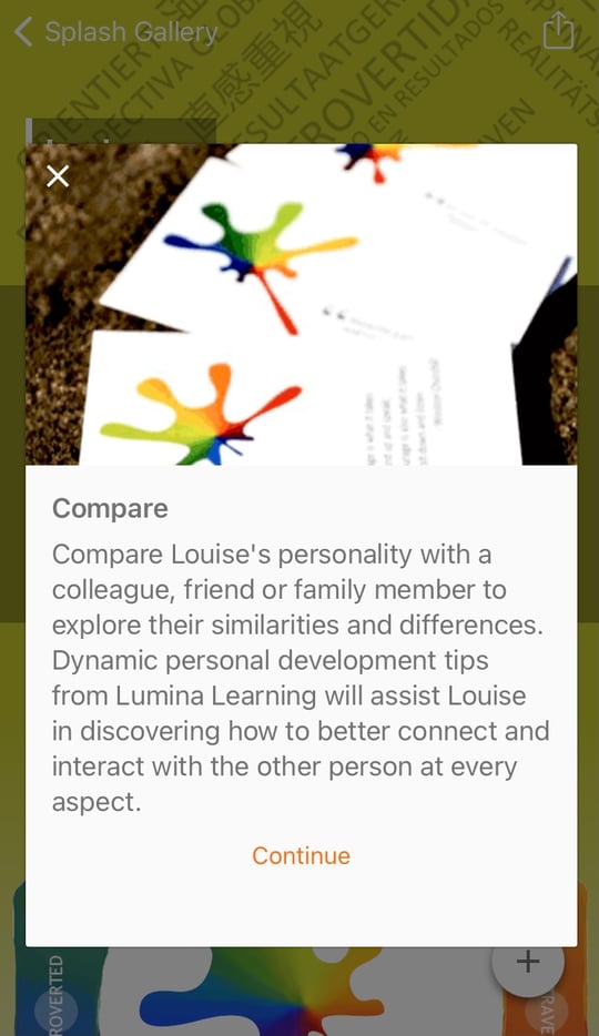 How do I share and compare my Splash in the Lumina Splash app?