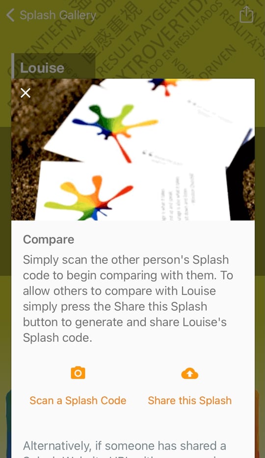 How do I share and compare my Splash in the Lumina Splash app?