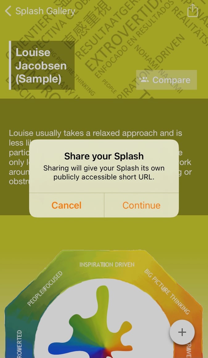 How do I share and compare my Splash in the Lumina Splash app?