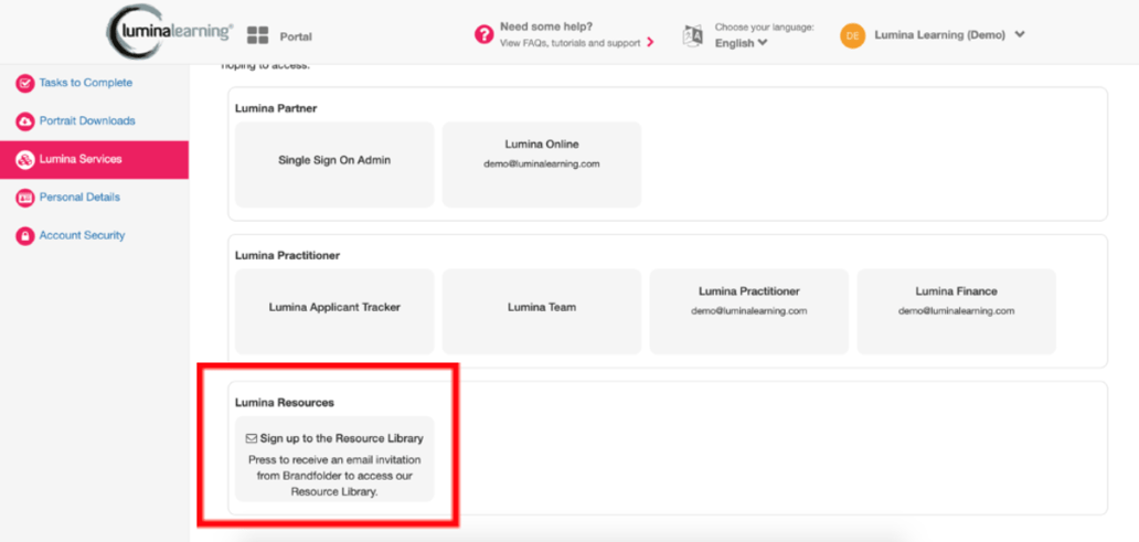 How do I access the Lumina Learning Resource Library?