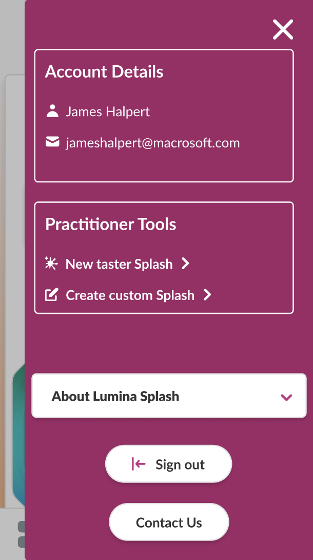 What are the Practitioner features available in the Lumina Splash app ...